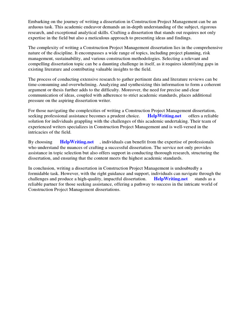 Construction Project Management Dissertation Ideas Pdf Project