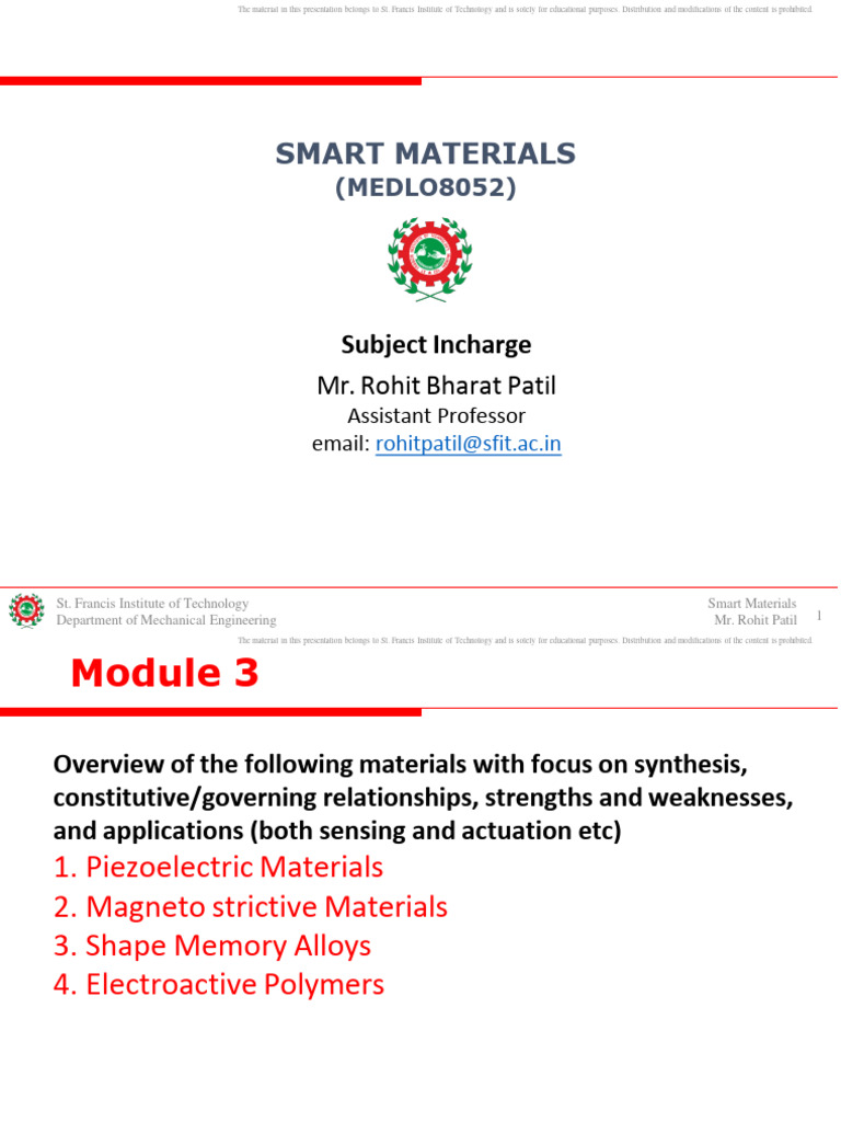 Smart Materials for Engineers | PDF | Piezoelectricity | Materials