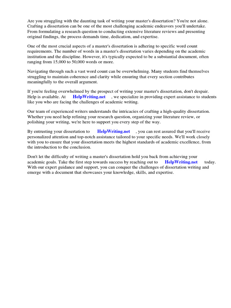 Number of Words in Masters Dissertation | PDF | Thesis | Psychotherapy