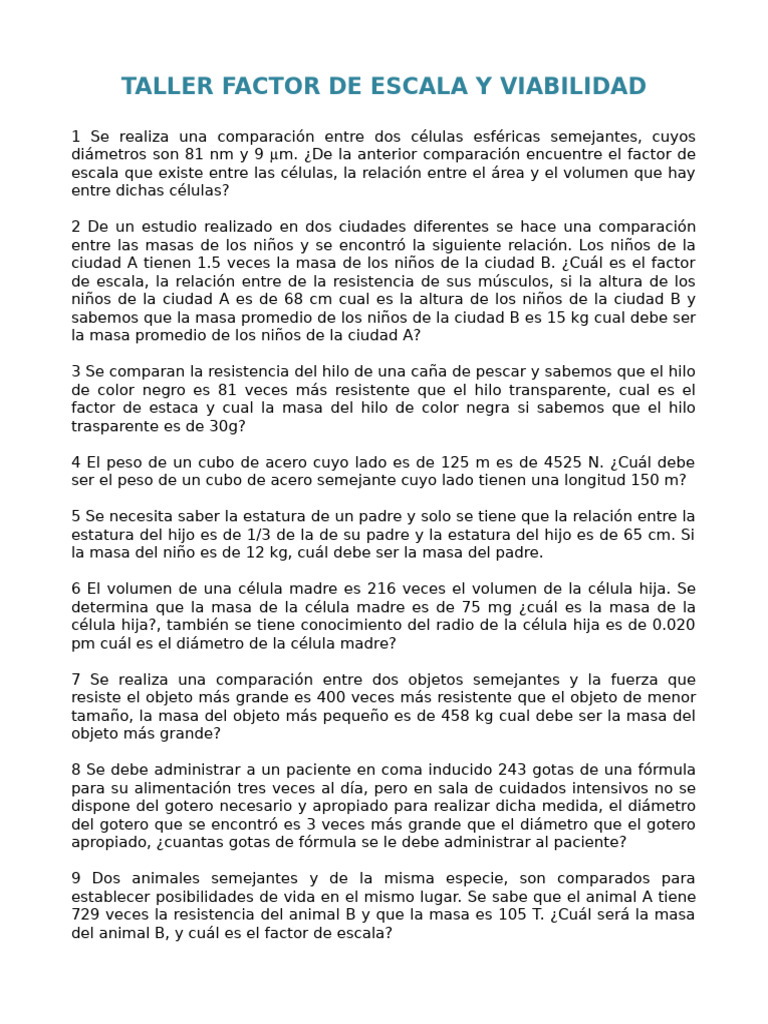Taller de Factor de Escala y Viabilidad | PDF