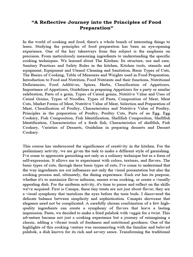 Reflection Paper Hetle 103 | PDF | Foods | Cooking