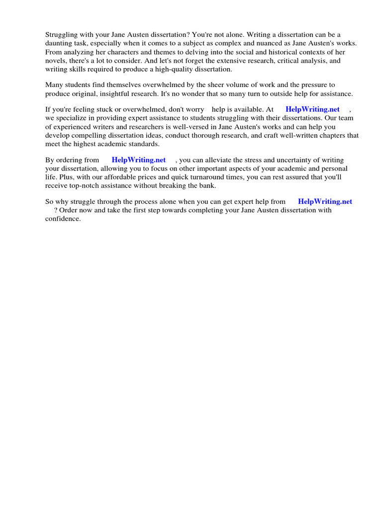 Jane Austen Dissertation Ideas | PDF | Jane Austen | Pride And Prejudice