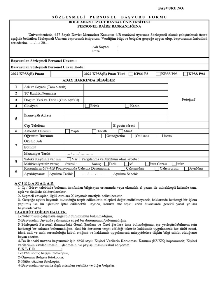 4B Sozlesmeli Personel Basvuru Formu | PDF