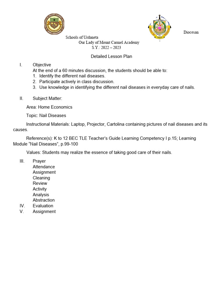 Nail Diseases Lesson Plan for Home Economics | PDF | Nail (Anatomy ...