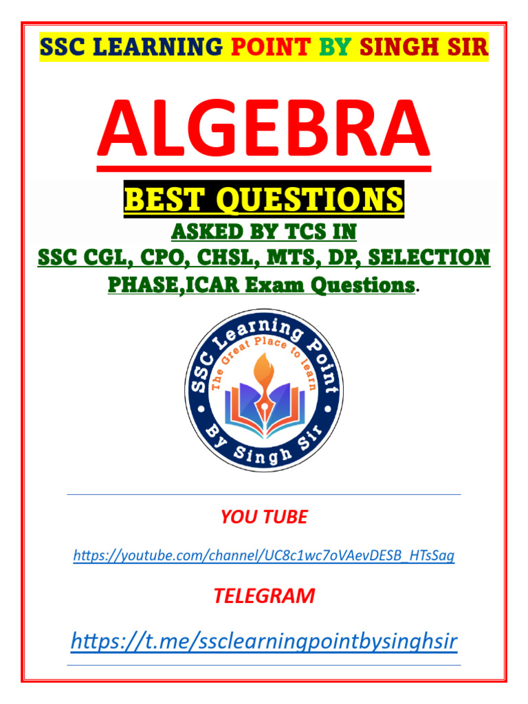 Algebra Best Qns. SSC Learning Point by Singh Sir | PDF | Lexicology ...
