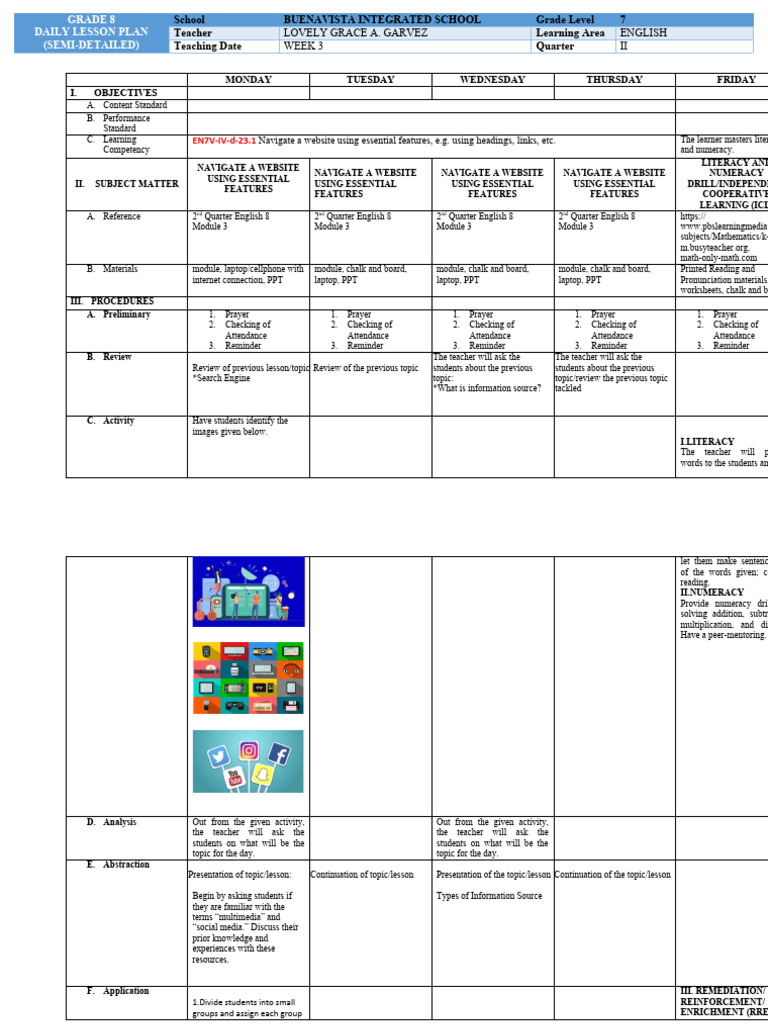 2nd QUARTER ENG 7 DLP w3 | PDF | Multimedia | Information