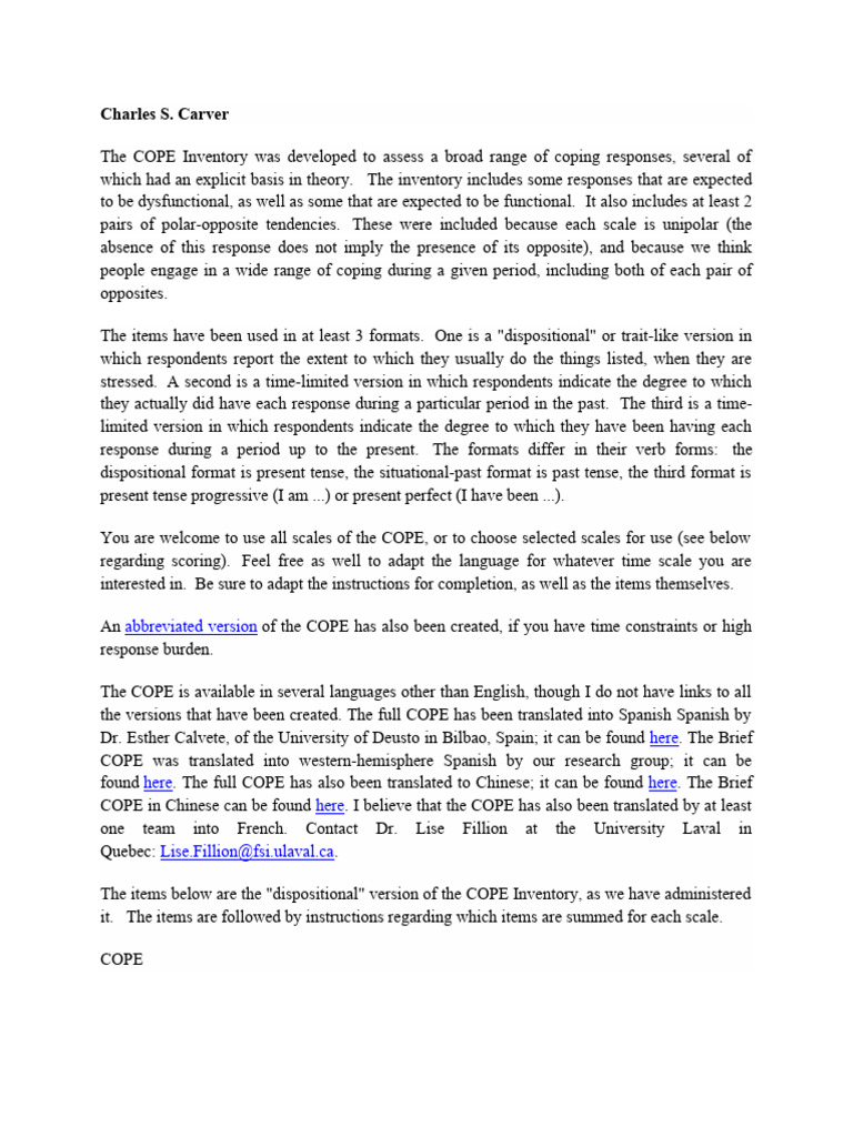 The Brief Cope | PDF | Feeling | Experience