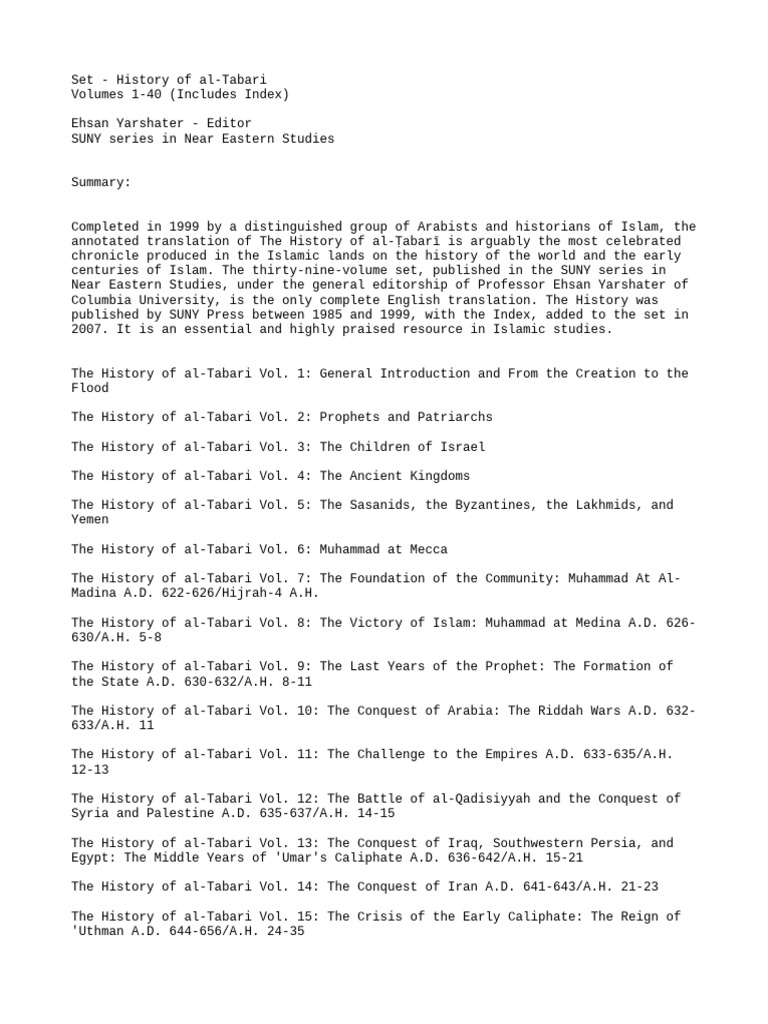 History of Al Tabari - Description | PDF