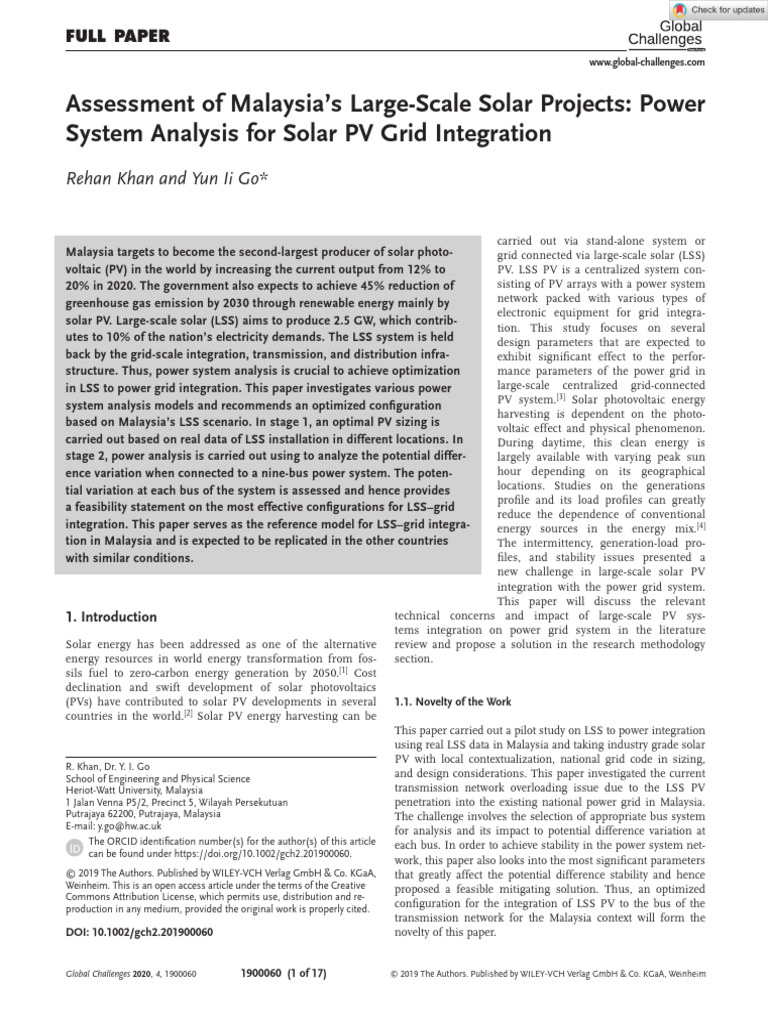 Malaysia Solar PV Grid Integration Analysis | PDF | Electric Power ...