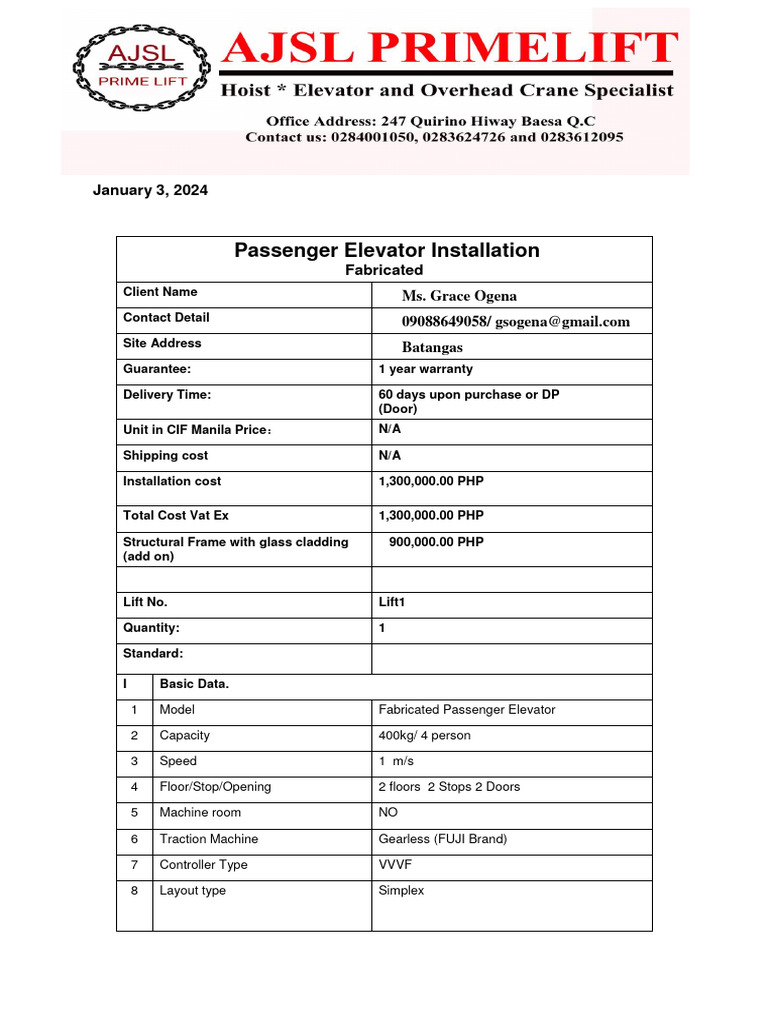 AJSL Hardware Primelift Fabricated Passenger ELEVATOR TEMPLATE 4 Floors ...