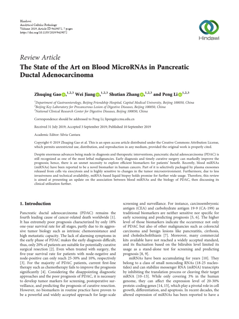 The State of The Art On Blood MicroRNAs in PDAC | PDF | Pancreatic ...
