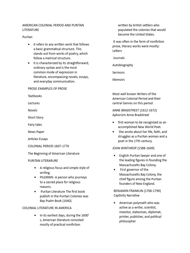 American Colonial Period and Puritan Literature | PDF | Jonathan ...