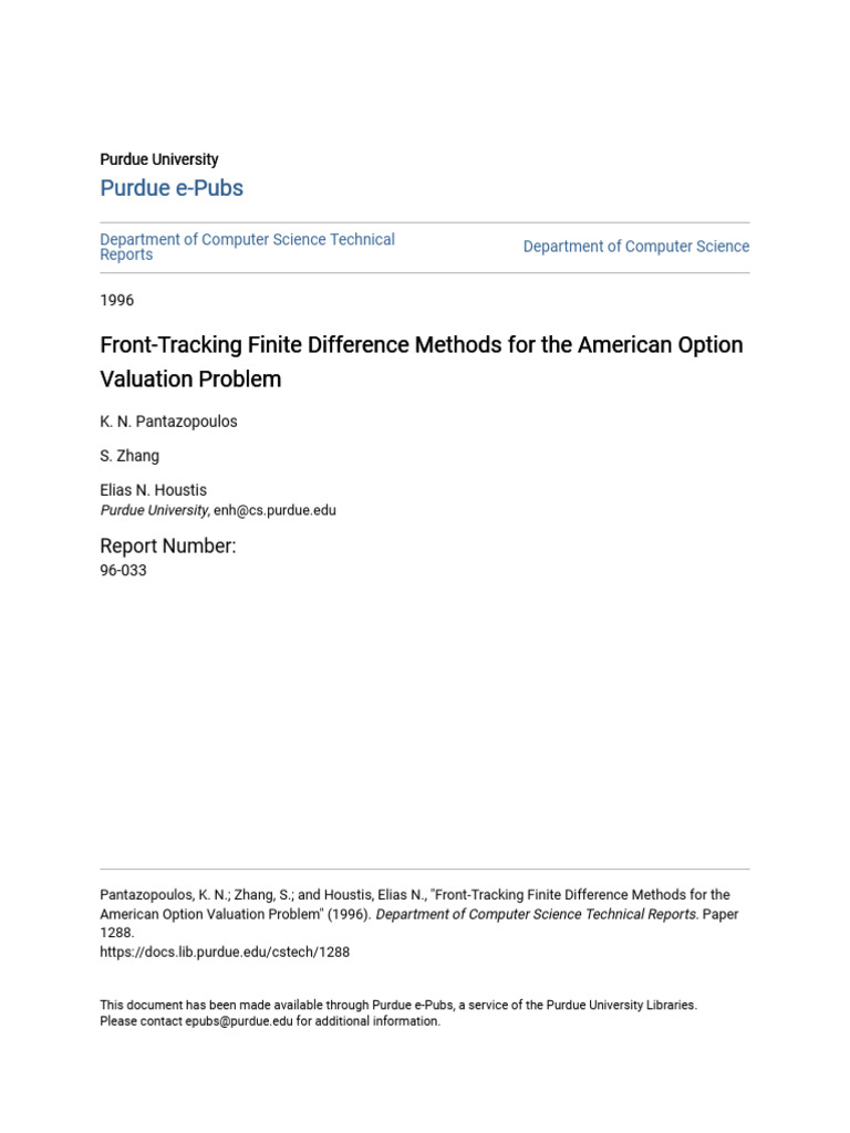 Front-Tracking Finite Difference Methods For The American Option | Download Free PDF | Black ...