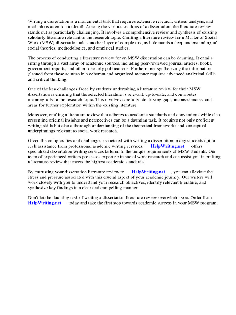 Ma Social Work Dissertation Literature Review | PDF | Thesis | Methodology