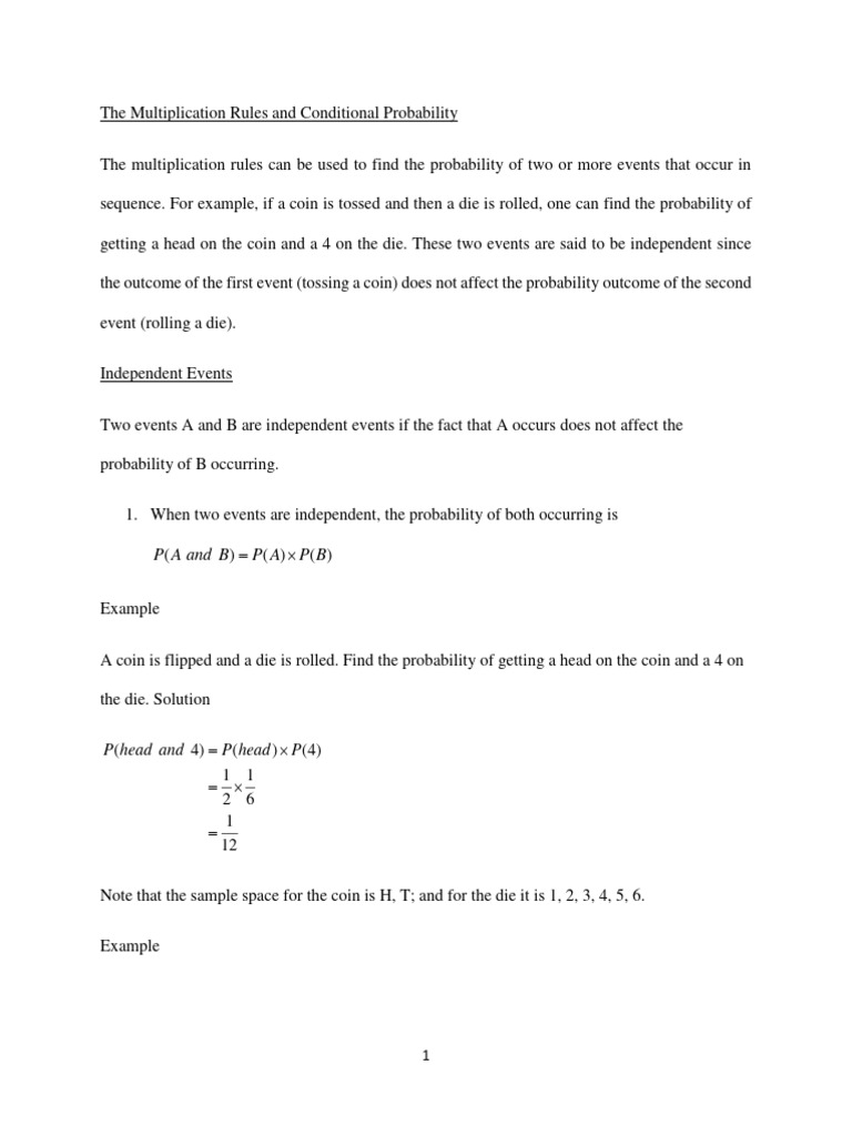 The Multiplication Rules and Conditional Probabilit1 | PDF ...