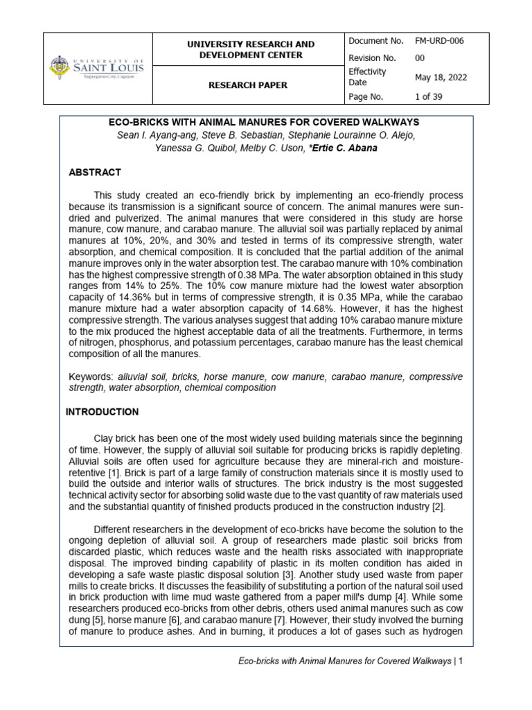 Eco-Bricks With Animal Manures For Covered Walkways | PDF | Brick | Manure