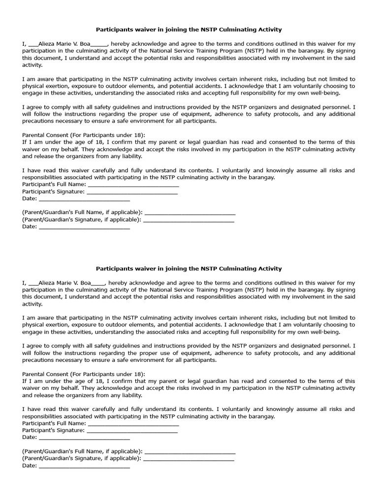 Checked - EditedWaiver For Particpants in The NSTP Culminating Activity ... Checked - EditedWaiver For Particpants in The NSTP Culminating Activity ...