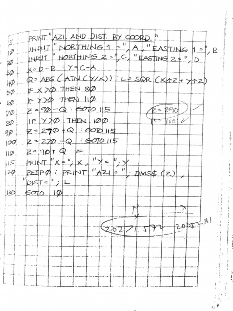 Azimuth & Distance by Coordinates | PDF