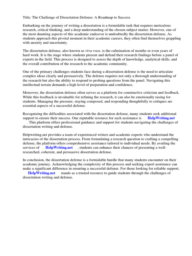 Dissertation Defense or Defence | PDF | Thesis | Doctor Of Philosophy