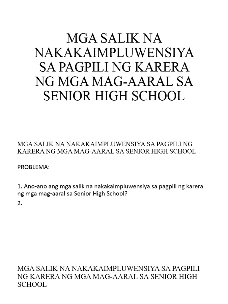 Mga Salik Na Nakakaimpluwensiya Sa Pagpili NG Karera NG Mga Mag | PDF Mga Salik Na Nakakaimpluwensiya Sa Pagpili NG Karera NG Mga Mag | PDF
