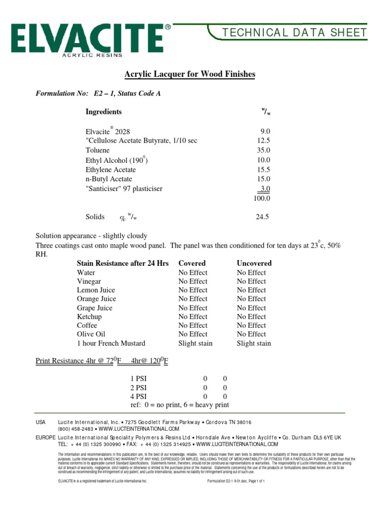 Acrylic Lacquer For Wood Finishes | PDF | Poly(Methyl Methacrylate)