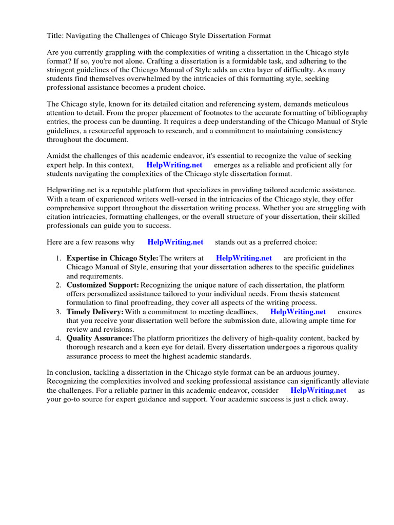 Chicago Style Dissertation Format | PDF | Citation | A Manual For ...