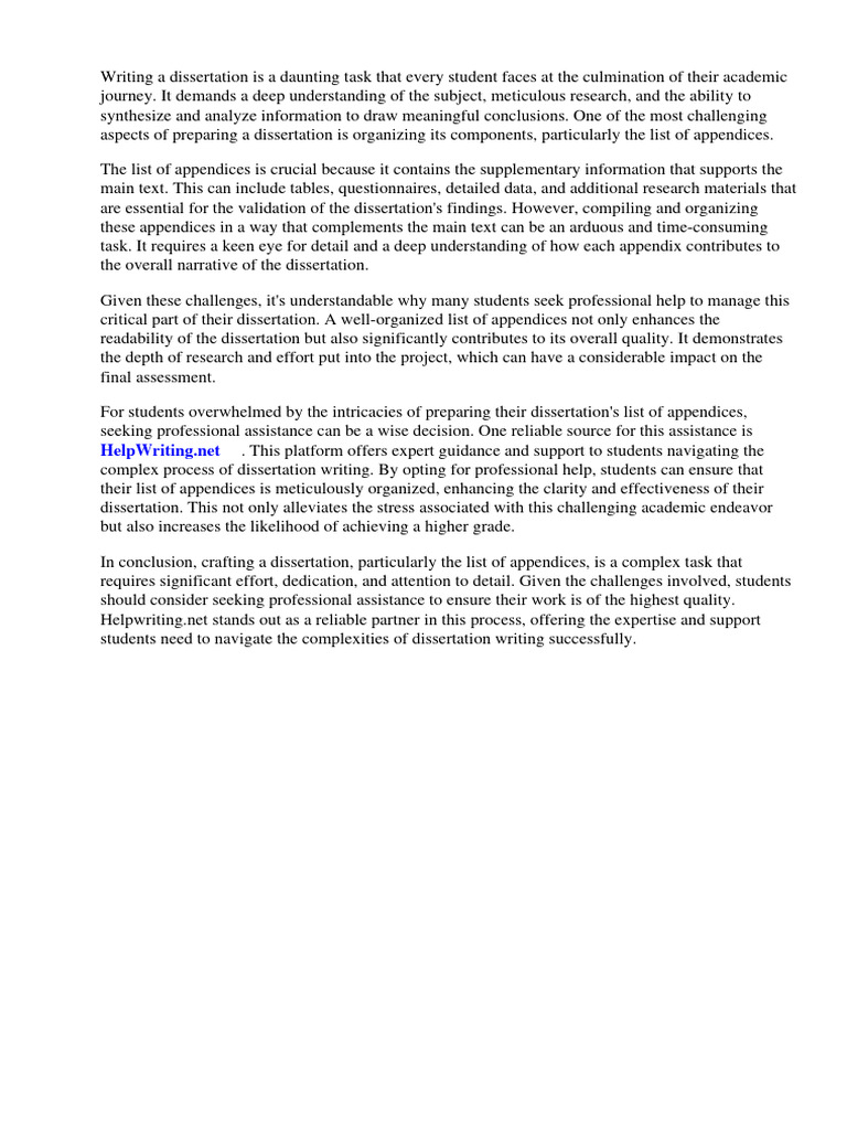 Dissertation List of Appendices | PDF | Thesis | Apa Style