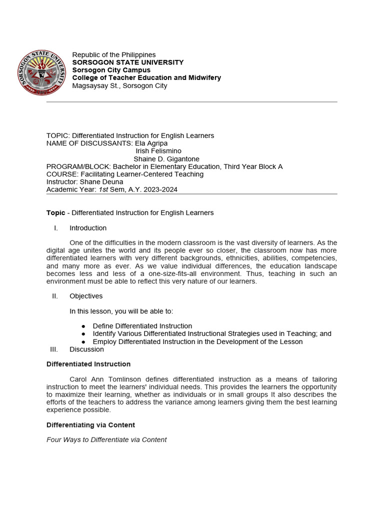 Differentiated Instruction for English Learners | PDF | Differentiated Instruction | Learning