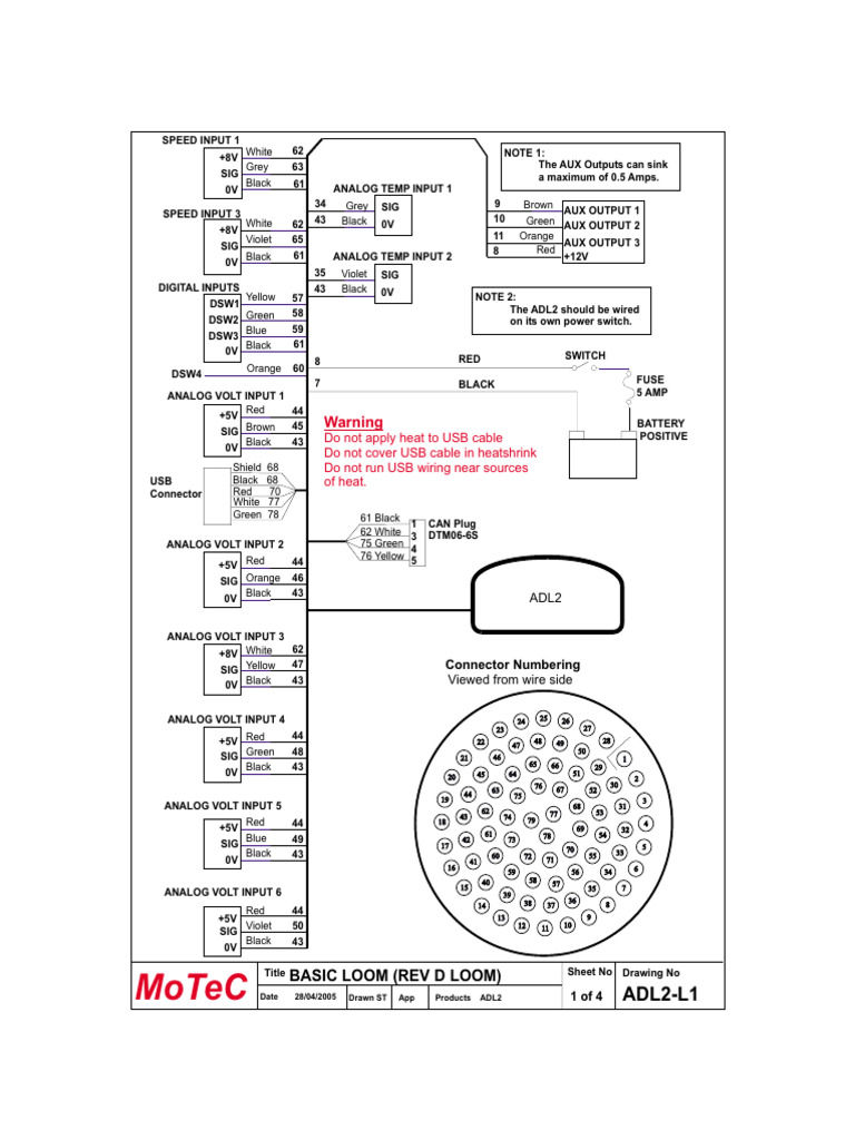 MoTeC ADL2 Basic Loom Wiring Guide | PDF | Electrical Connector | Usb
