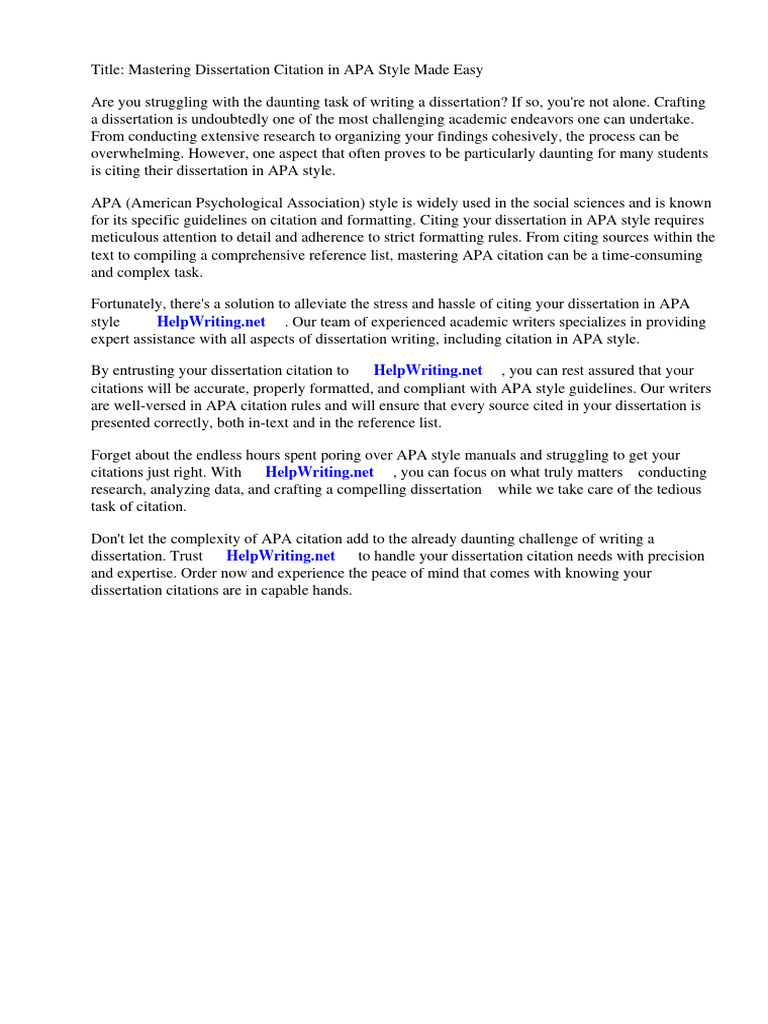 Citing Dissertation Apa Style | PDF | Apa Style | Citation