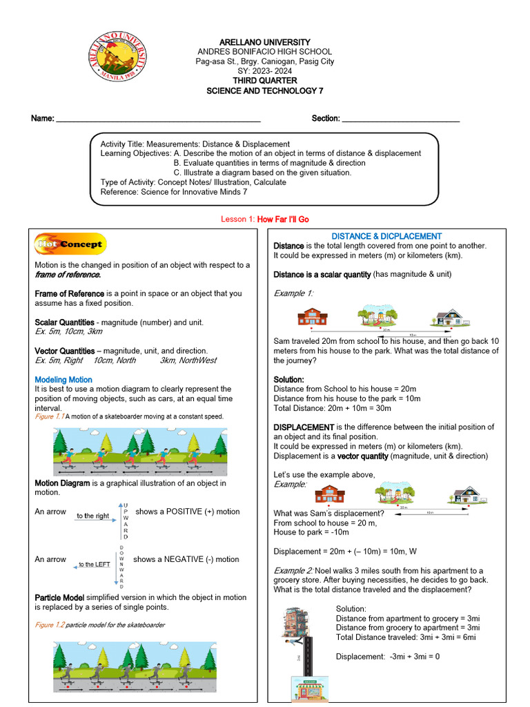 Lesson 1 Distance & Displacement - Student's | Download Free PDF ...