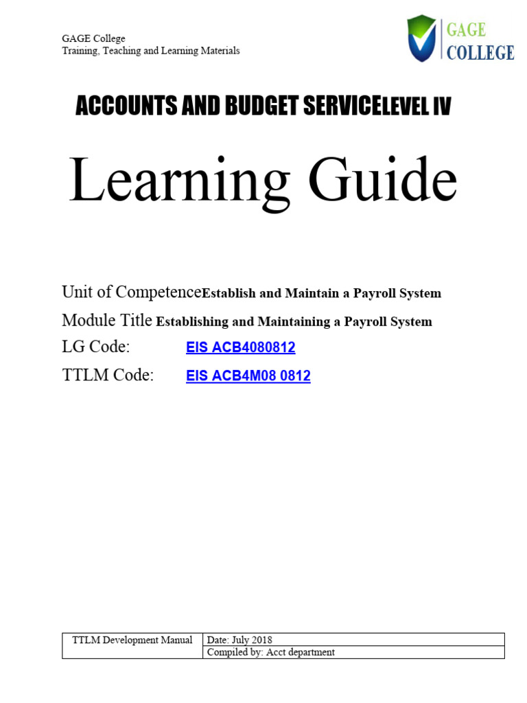 Learning Guide: Accounts and Budget Service | PDF | Payroll Tax | Payroll