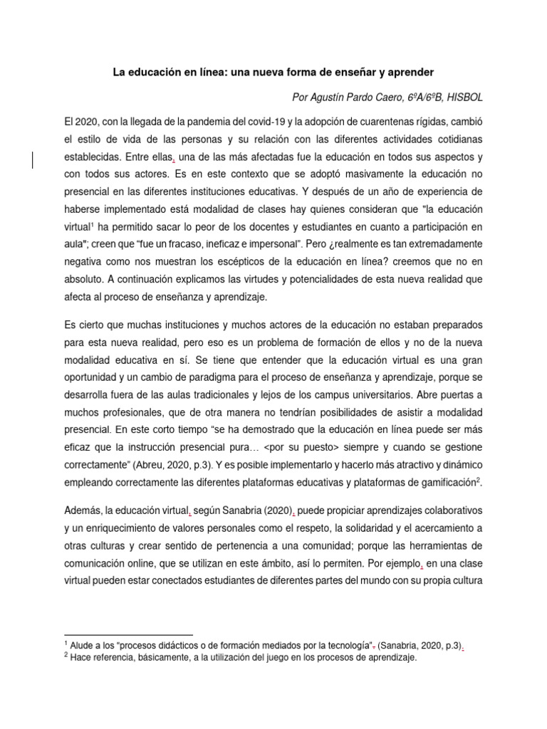 Ejemplo De Ensayo Corto Pdf Enseñando Aprendizaje 2285