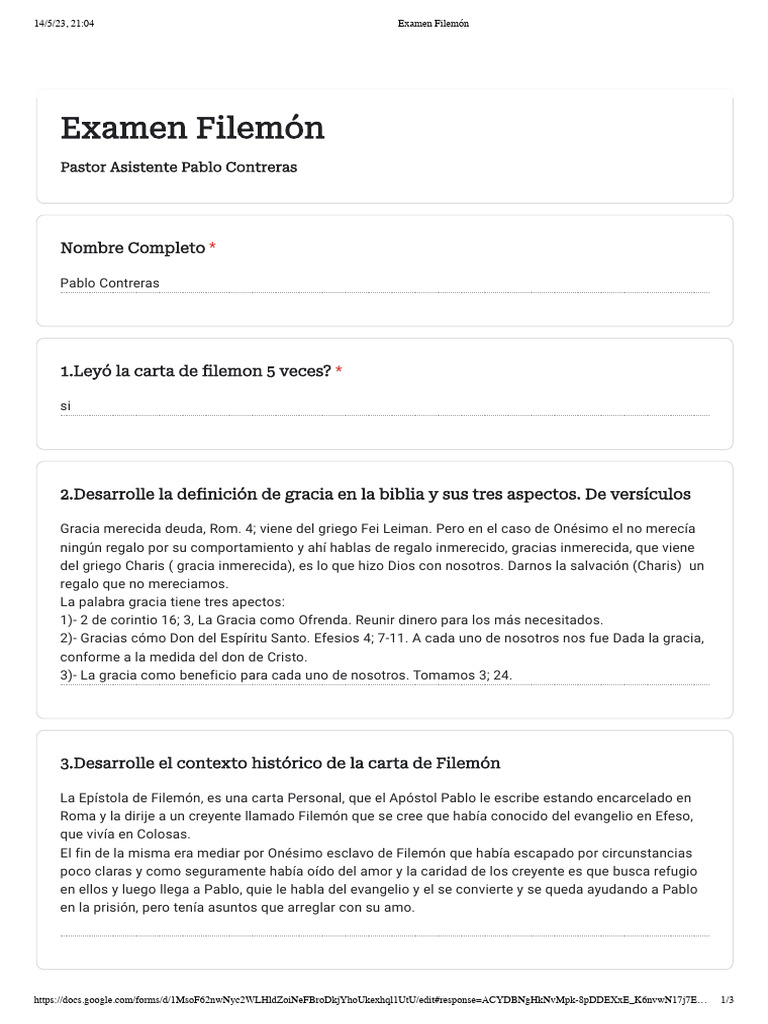 Respuestas Filemon | PDF | Epístola a Filemón | Pablo el apóstol