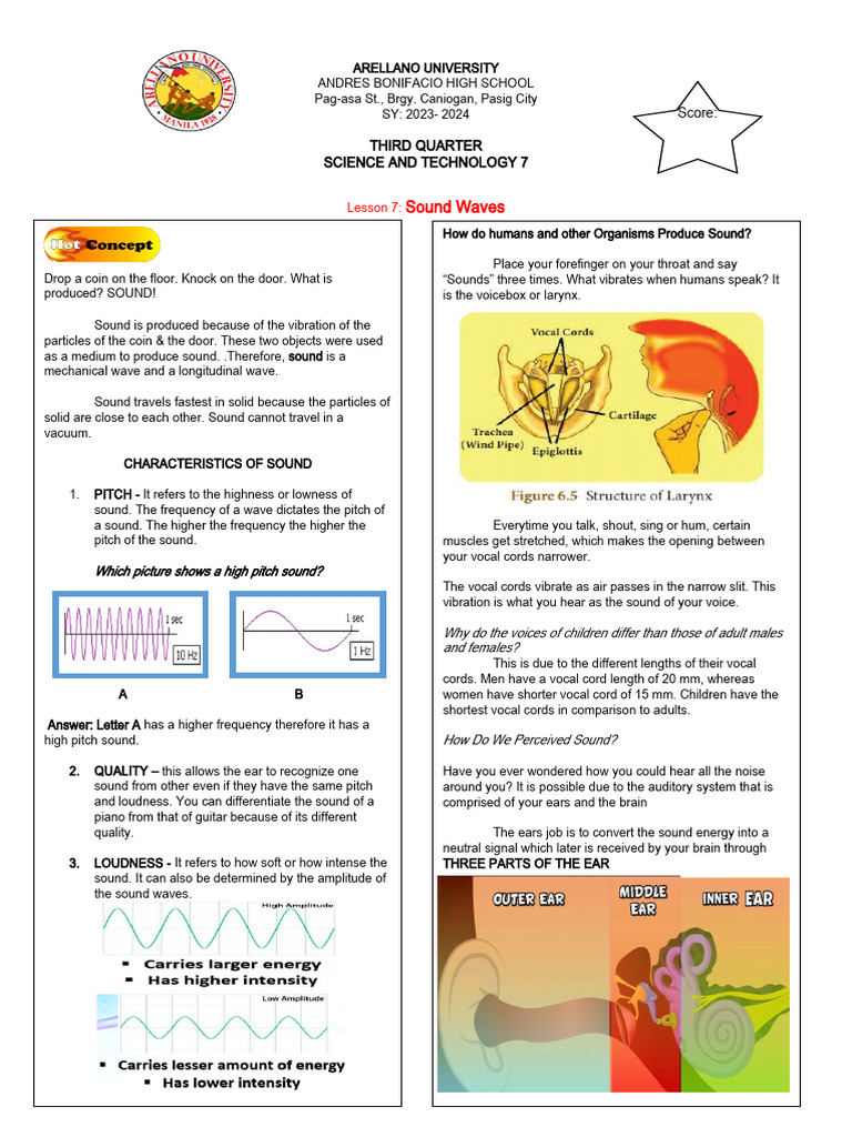 Lesson 7 Sound Waves - Student's | PDF | Ear | Sound