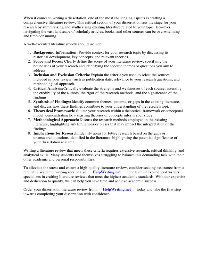 What Should A Dissertation Literature Review Include | PDF ...