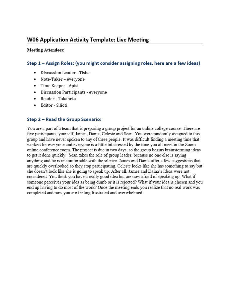 pc103 Document w06ApplicationActivityTemplate LiveMeeting | PDF ...