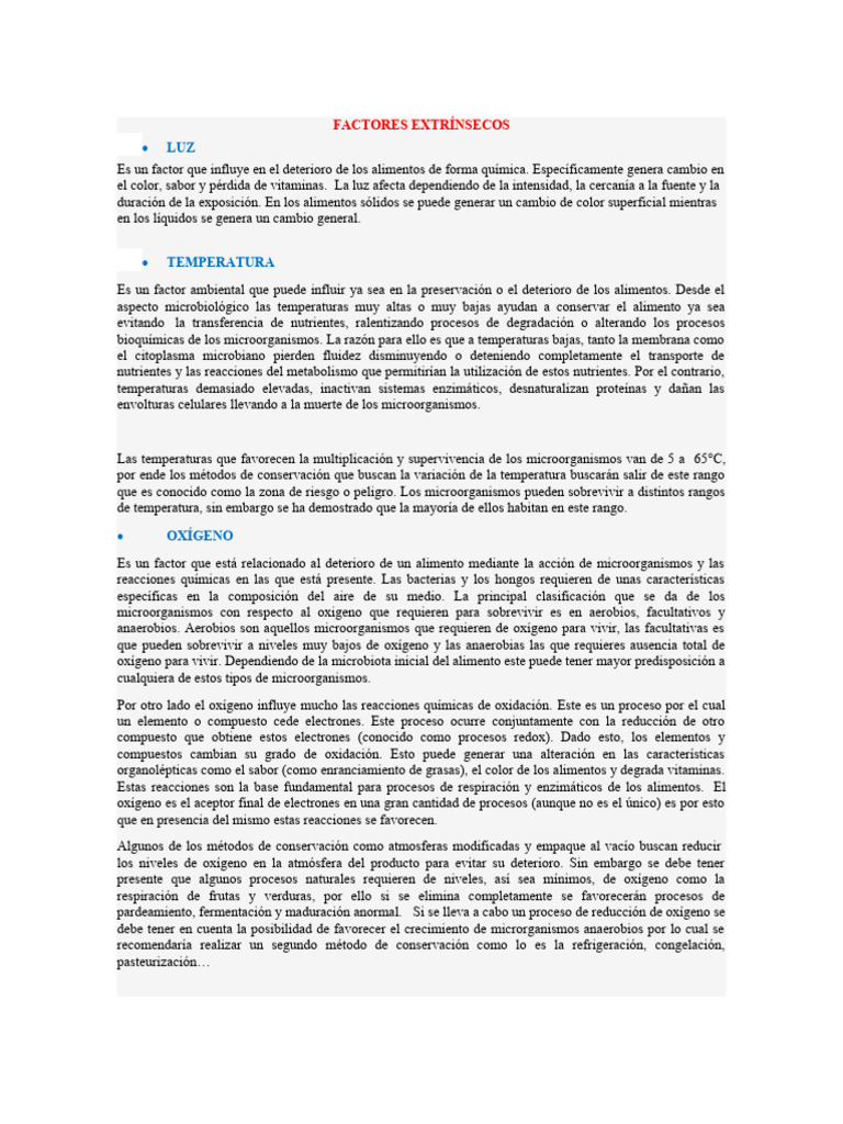 FACTORES EXTRÍNSECOS | PDF | Redox | Alimentos