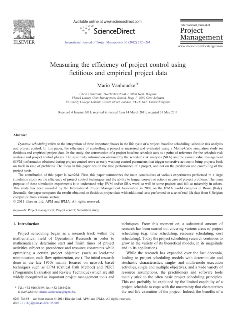 Measuring The Efficiency of Project Control Using Fictitious and Empirical Project Data | PDF ...