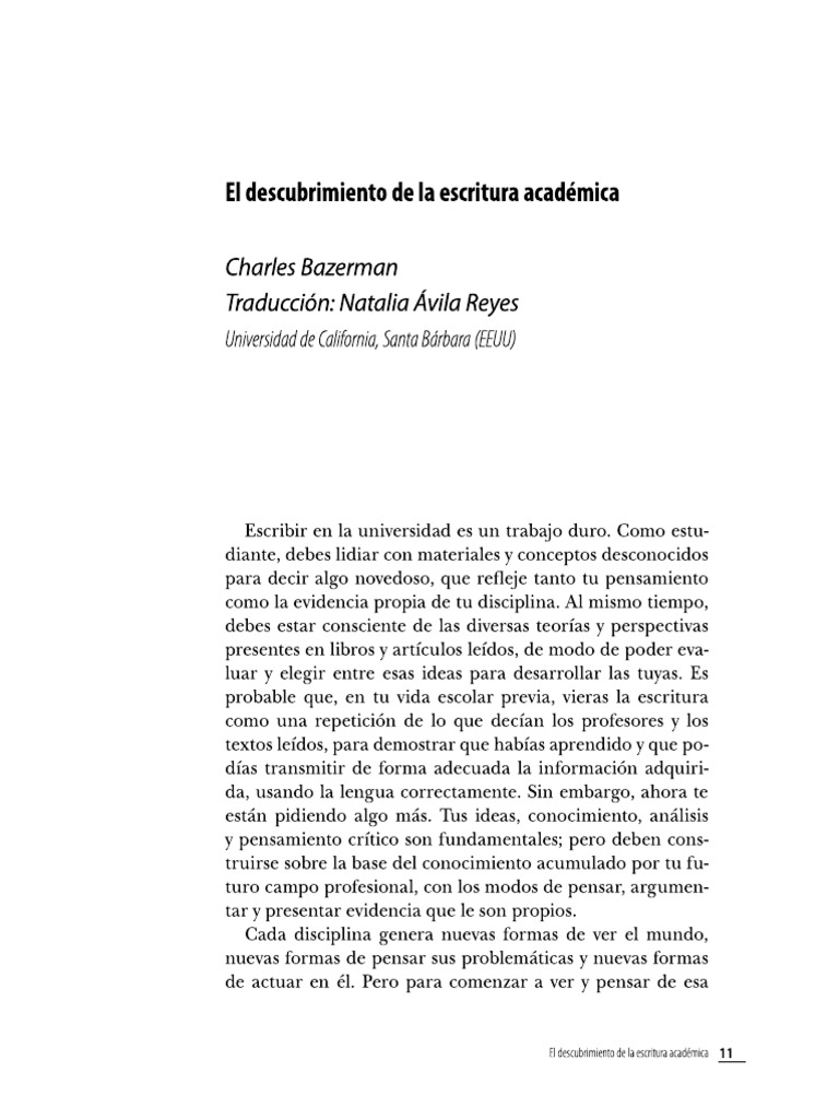 BAZERMAN - El Descubrimiento de La Escritura Académica | PDF
