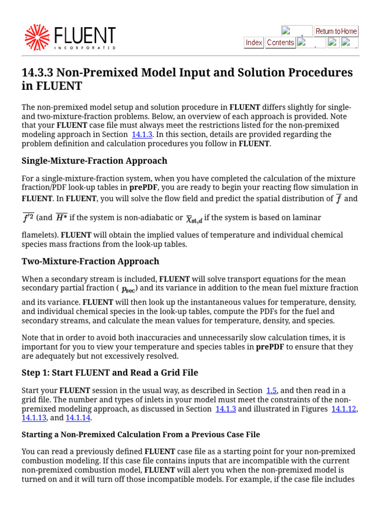 14.3.3 Non-Premixed Model Input and Solution Procedures in FLUENT | PDF | Probability Density ...