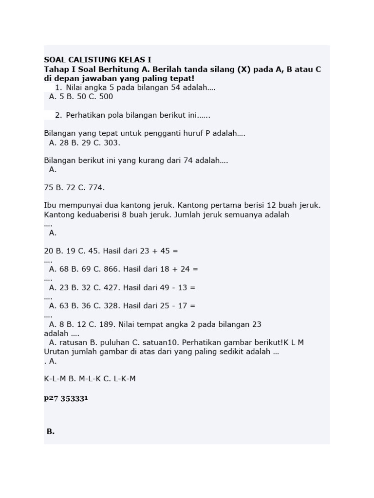 Soal Calistung Kelas I | PDF