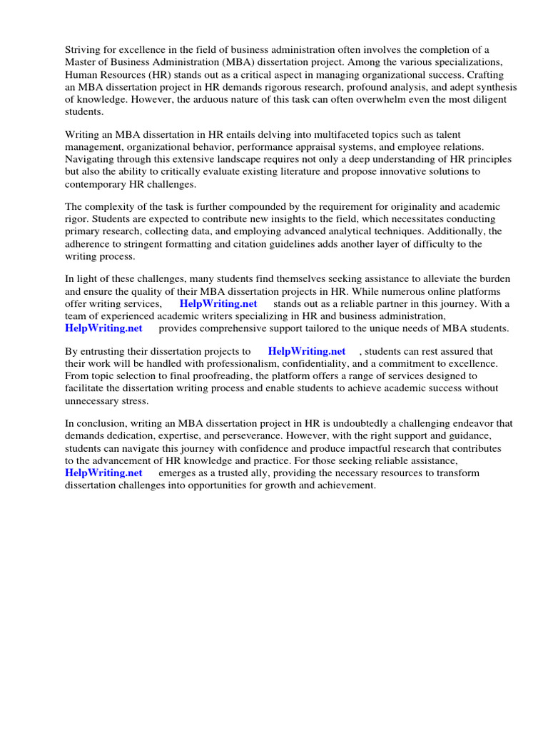 Mba Dissertation Projects in HR | PDF