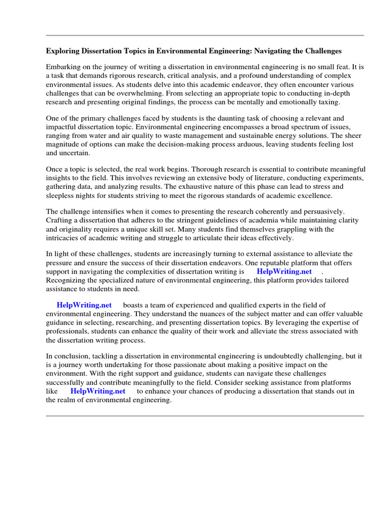 Dissertation Topics in Environmental Engineering | PDF | Environmental Law | Environmental Science