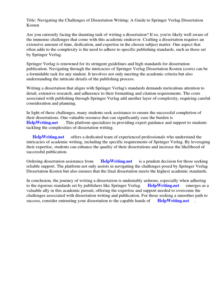 Springer Verlag Dissertation Kosten | PDF | Publishing Companies Of ...