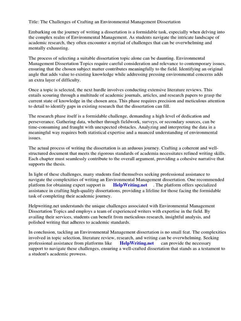 Environmental Management Dissertation Topics | PDF | Natural ...