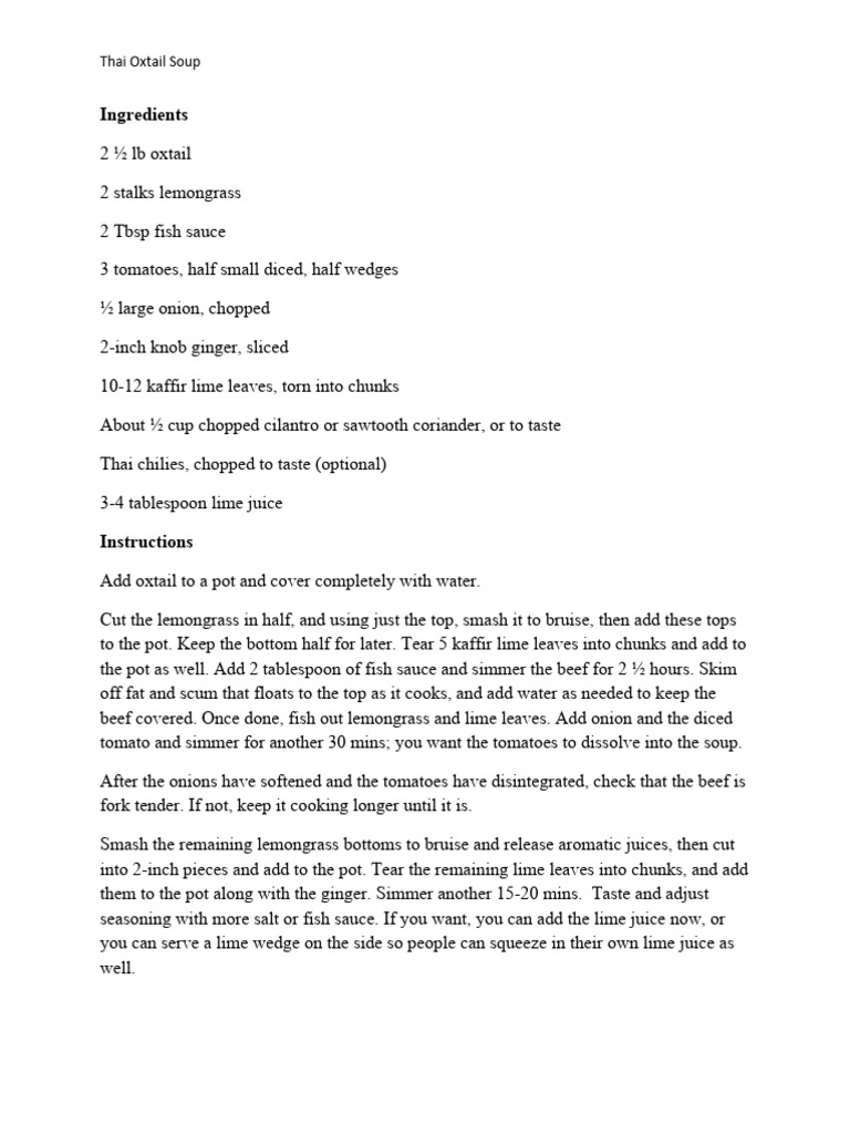Thai Oxtail Soup Pdf