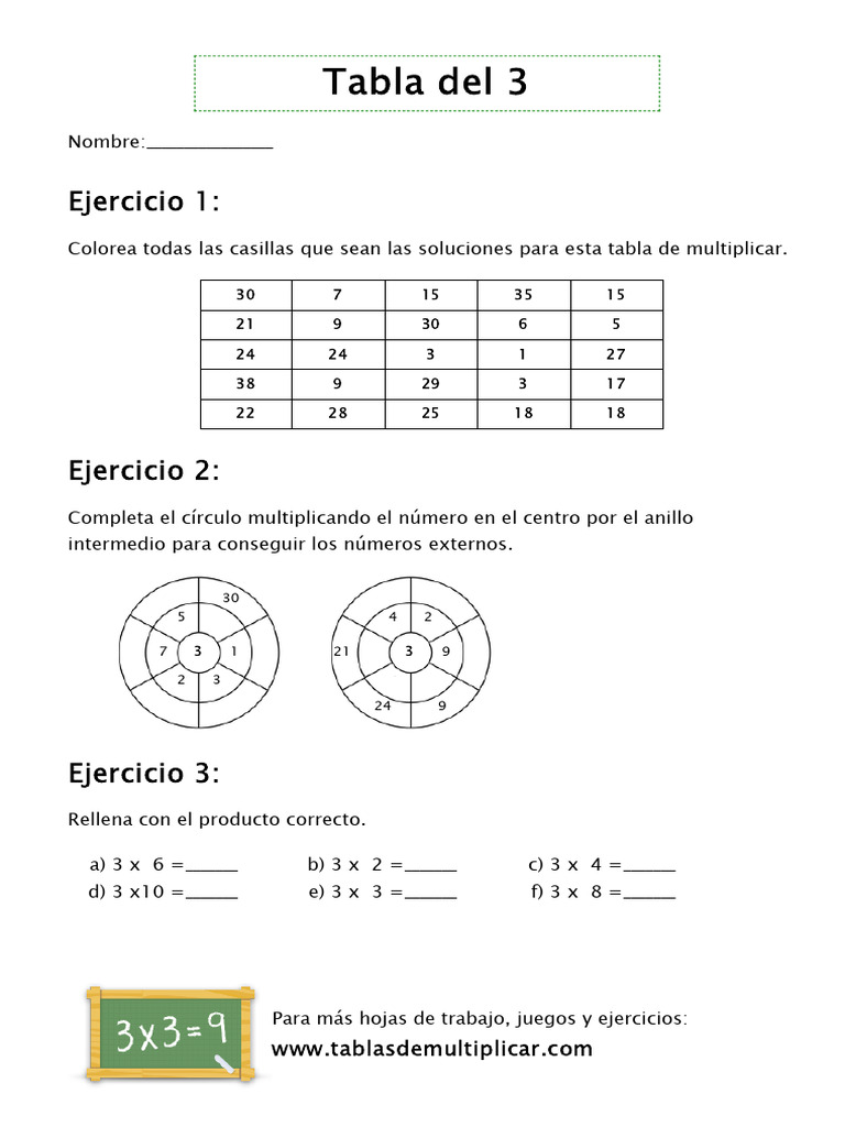 Ejercicios de la Tabla del 3 para Imprimir | PDF