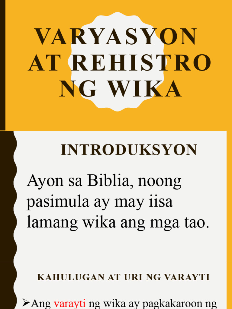 Varayti at Varyasyon NG WIka | PDF