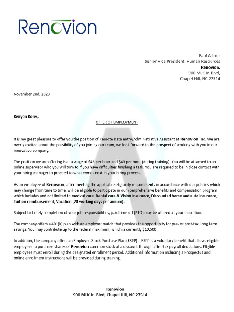 Renovion Job Offer: Data Entry Position | PDF | Employment | Labor ...